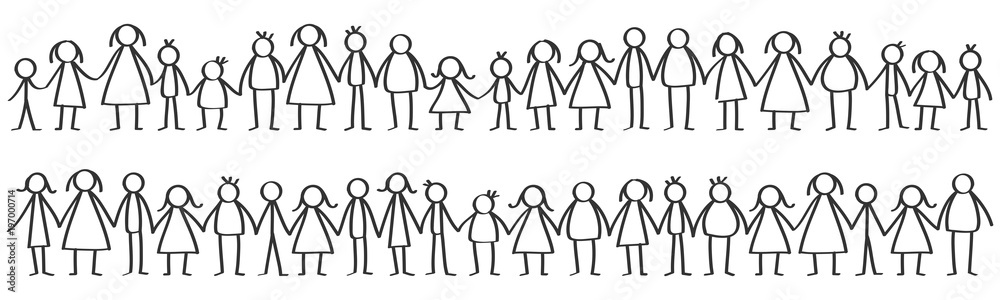 Vector illustration of black male and female stick figures standing in ...