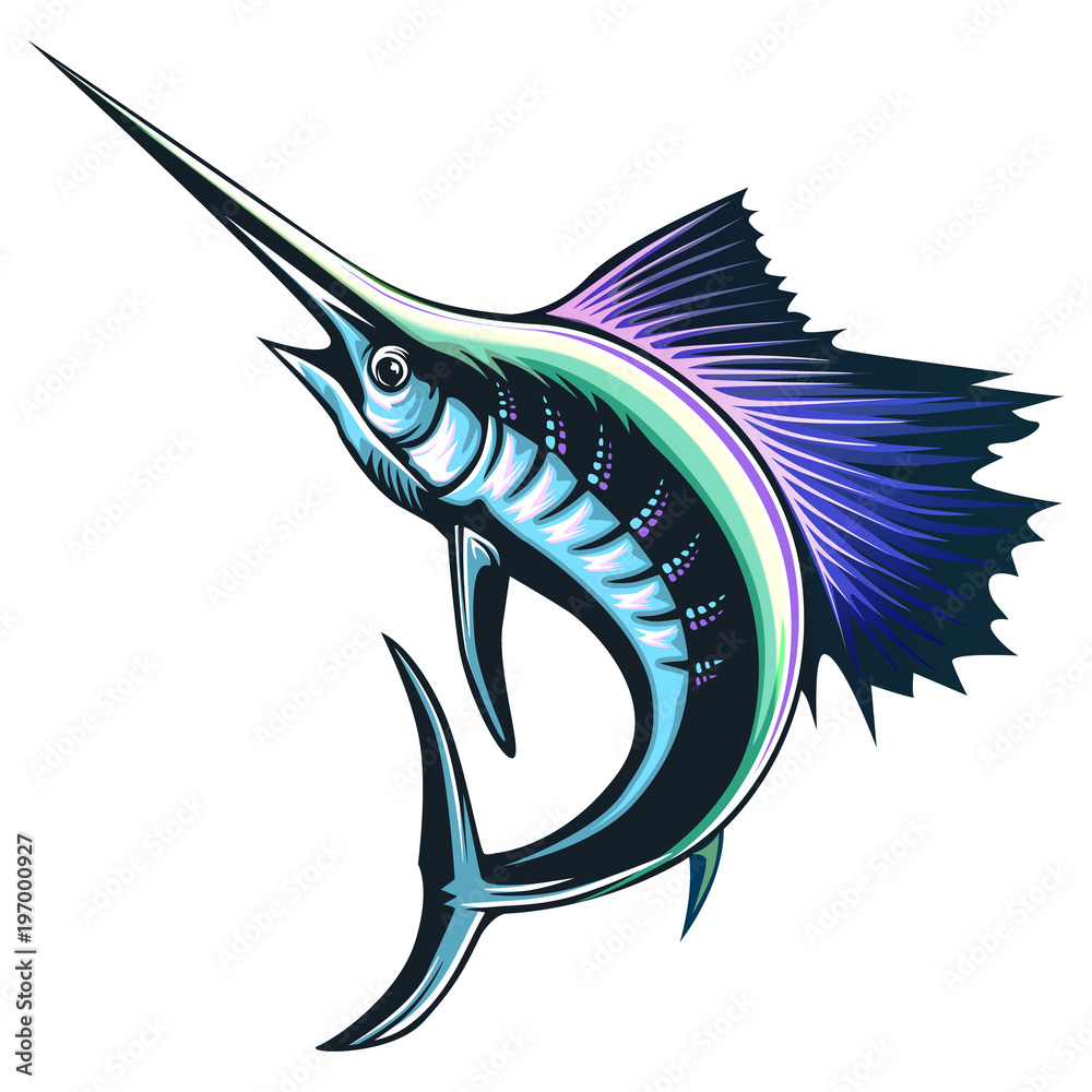 Marlin fish logo.Sword fishing emblem for sport club. Angry fish ...