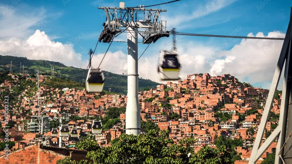 Medellin, Colombia, time lapse view of the iconic Metrocable (cable car ...