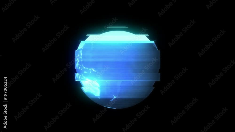 HUD earth globe rotating isolated in black space glitch noise ...
