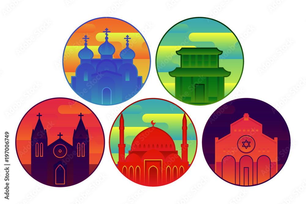 Temples of world different religions Stock Vector | Adobe Stock