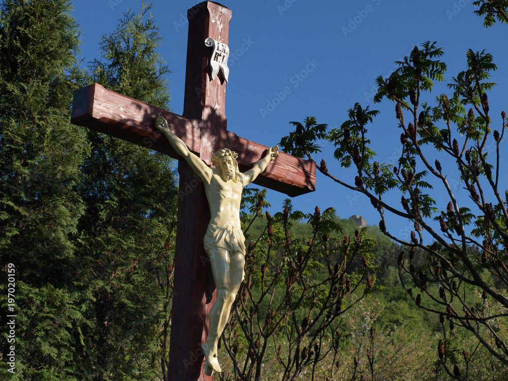 Medieval sculpture Jesus for Christians on the cross but indicates the ...