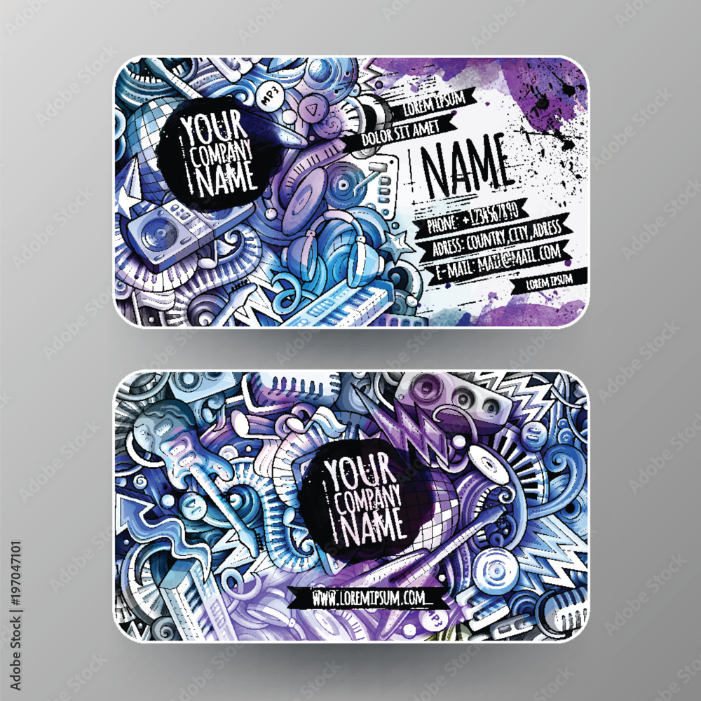 Cartoon graphics watercolor vector hand drawn doodles Disco music id ...