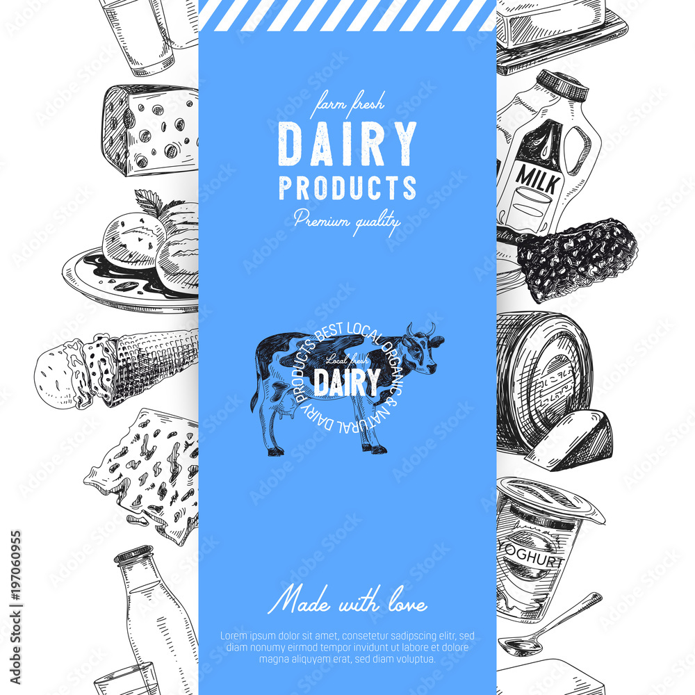 Beautiful vector hand drawn dairy products Illustration. Stock Vector ...