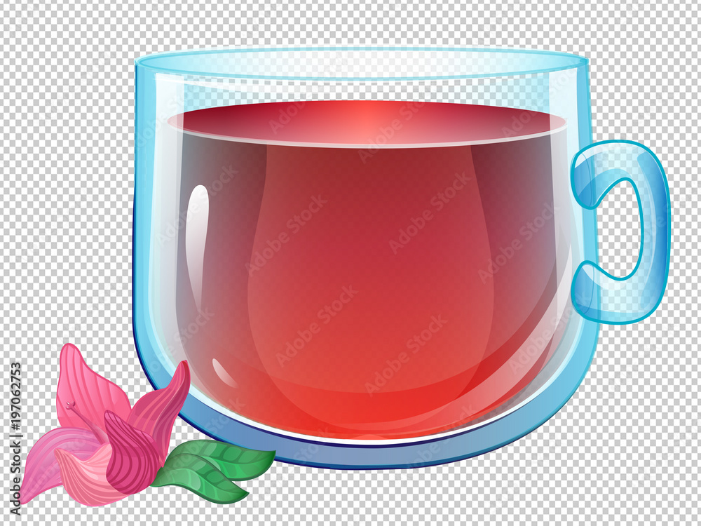 Cartoon vector clear glass cup with hibiscus tea Stock Vector | Adobe Stock