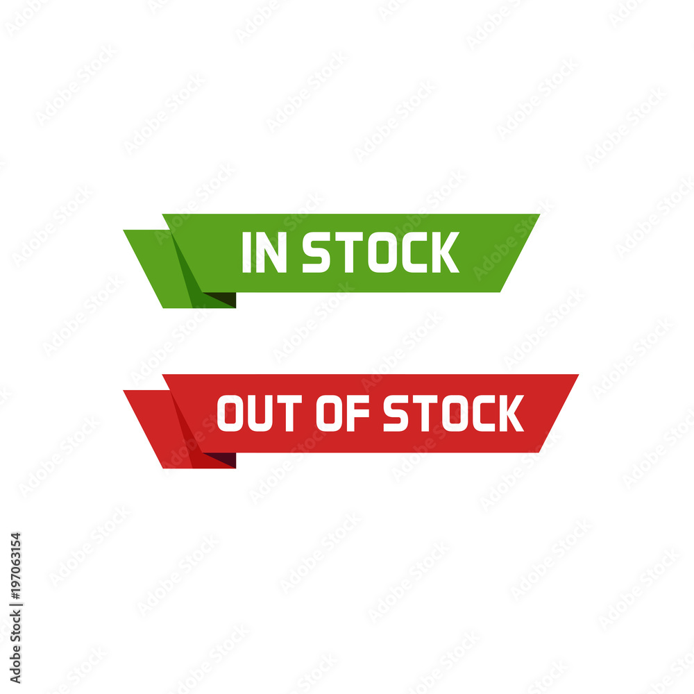 In stock vector sign and out of stock text badge or labels isolated on ...