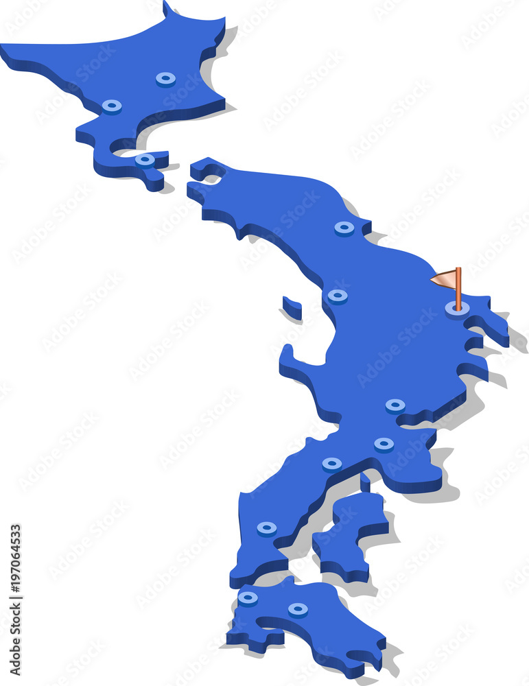 Poster 3d isometric view map of Japan with blue surface and cities ...
