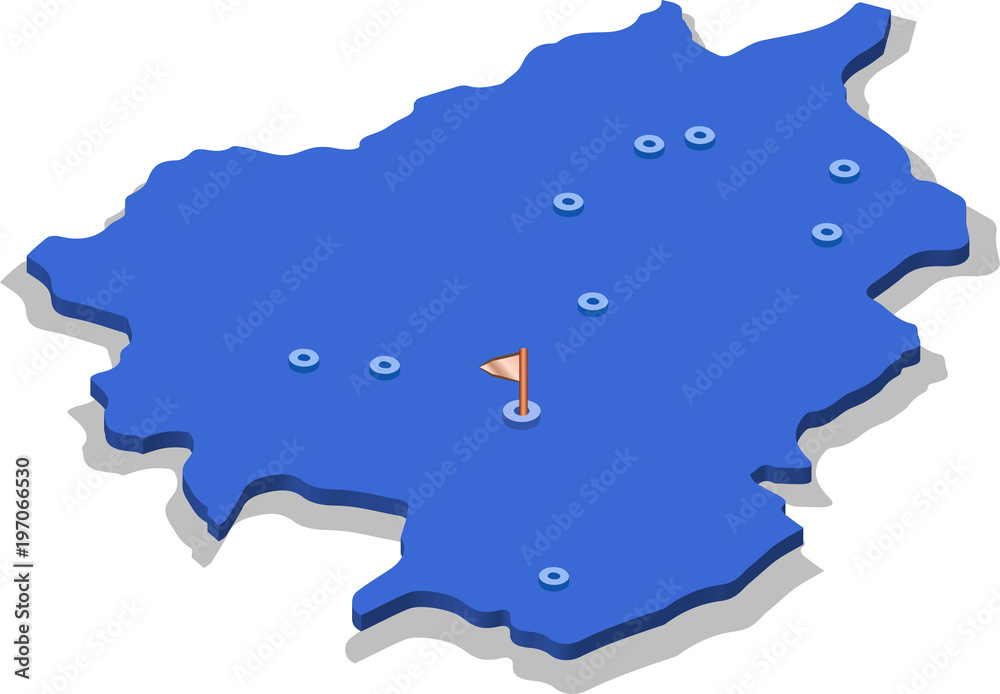 3d isometric view map of Andorra with blue surface and cities. Isolated ...