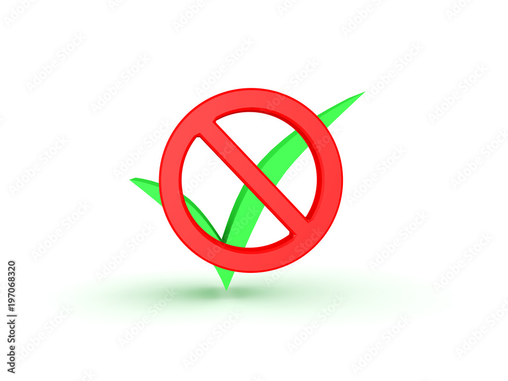 3D Forbidden symbol in front of green check mark Stock Illustration ...