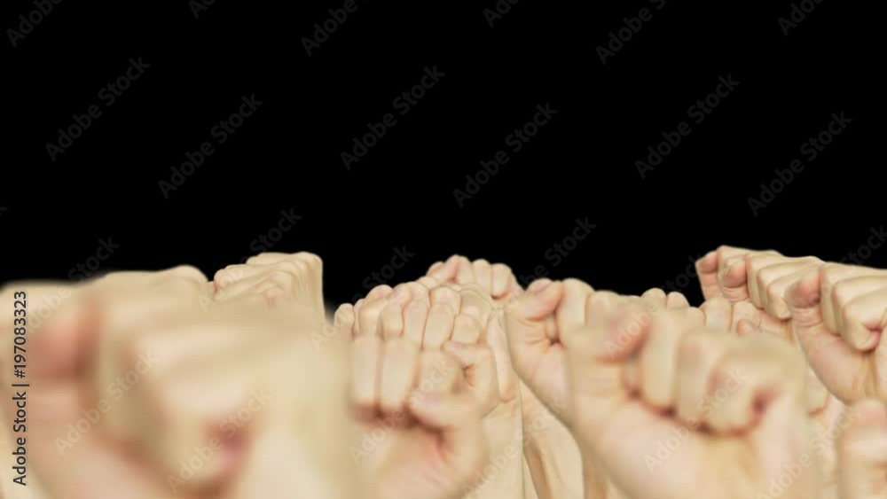 People crowd people moving up clenched fist on political meeting on ...