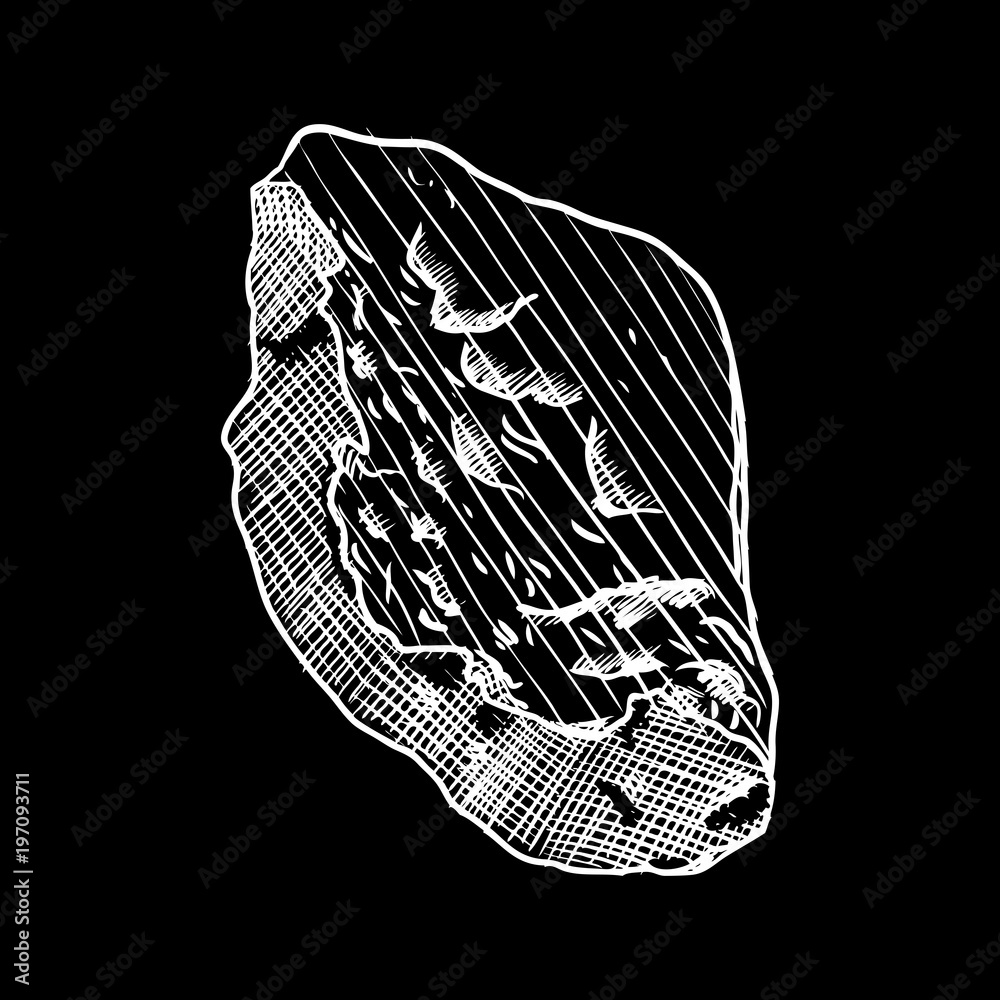 Rock stone hand drawn style. Big Boulder. Cracked and damaged stone ...