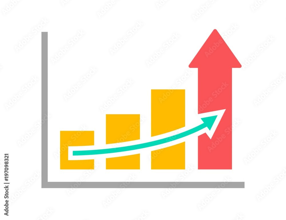 Growing graph, animated icon. Statistics, increase, growth, rise ...