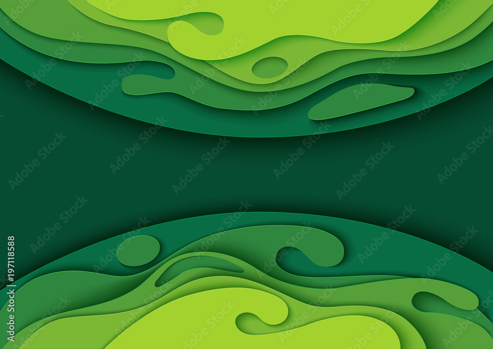 Green abstract paper layer carving background.Paper art style of nature ...