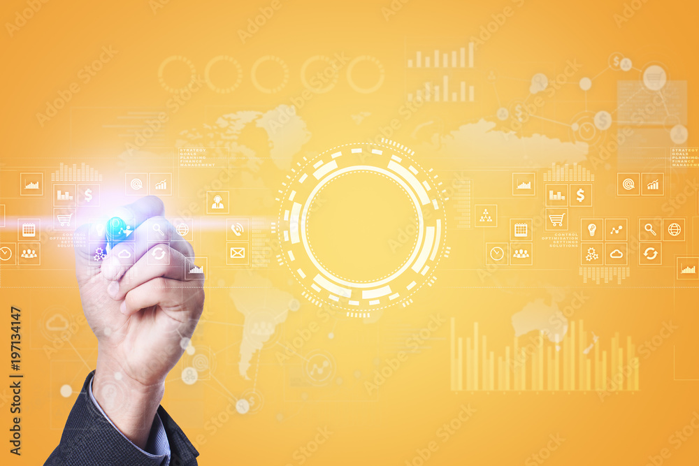 Internet, Business and technology concept. Icons, diagrams and graphs ...