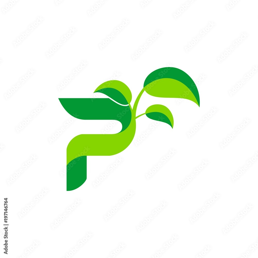 sophisticated luxury logos, concept logo leaf letter P, natural green ...