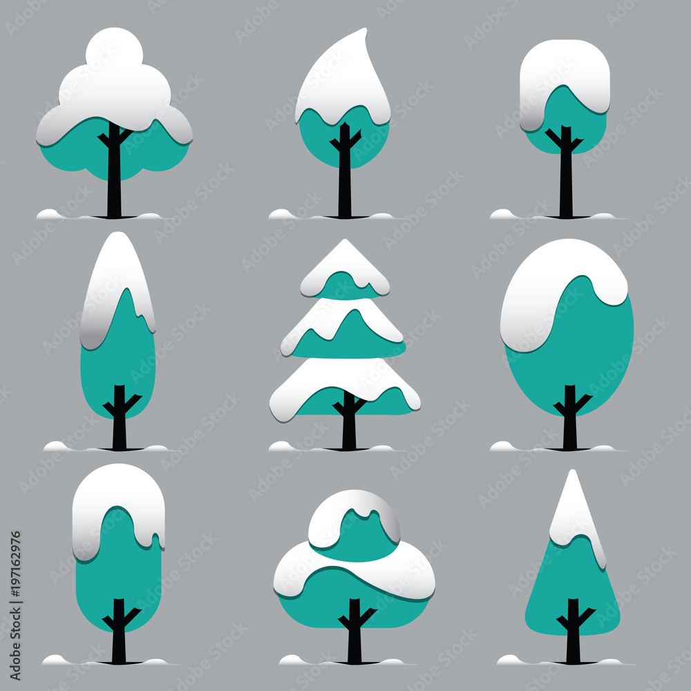 Trees collection Green of leaves and icon different shapes in modern ...