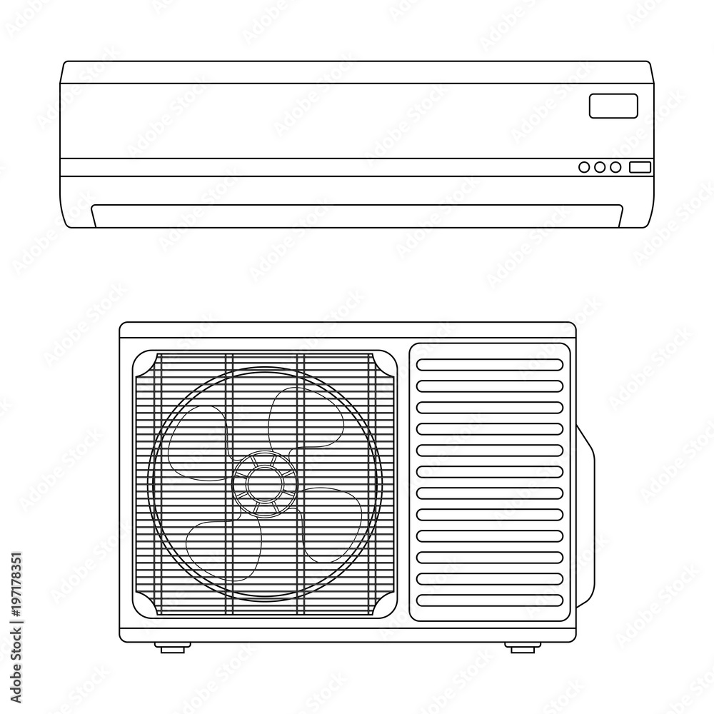 Air conditioning split system. Outdoor and indoor units. Outline icon ...