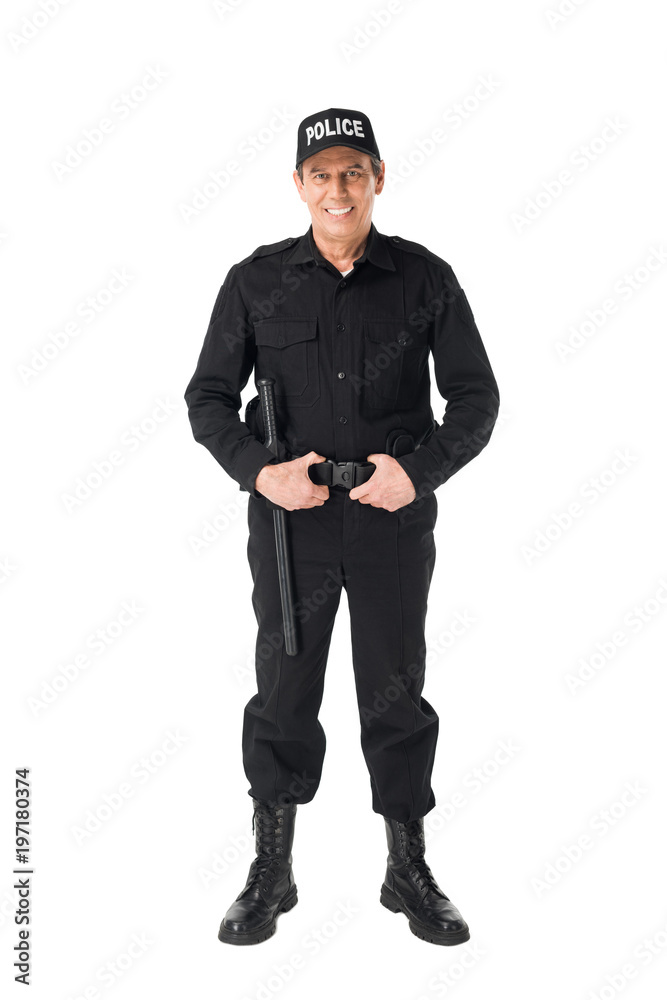Handsome policeman wearing uniform isolated on white Stock Photo ...