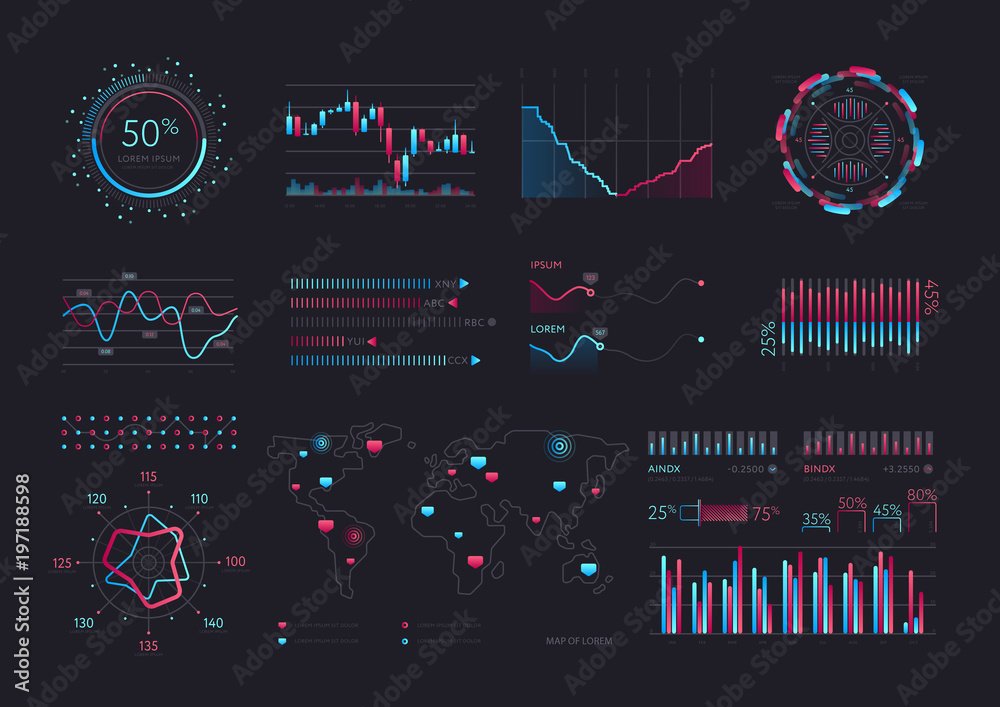 Interface screen with data infographic digital illustration. Dashboard ...