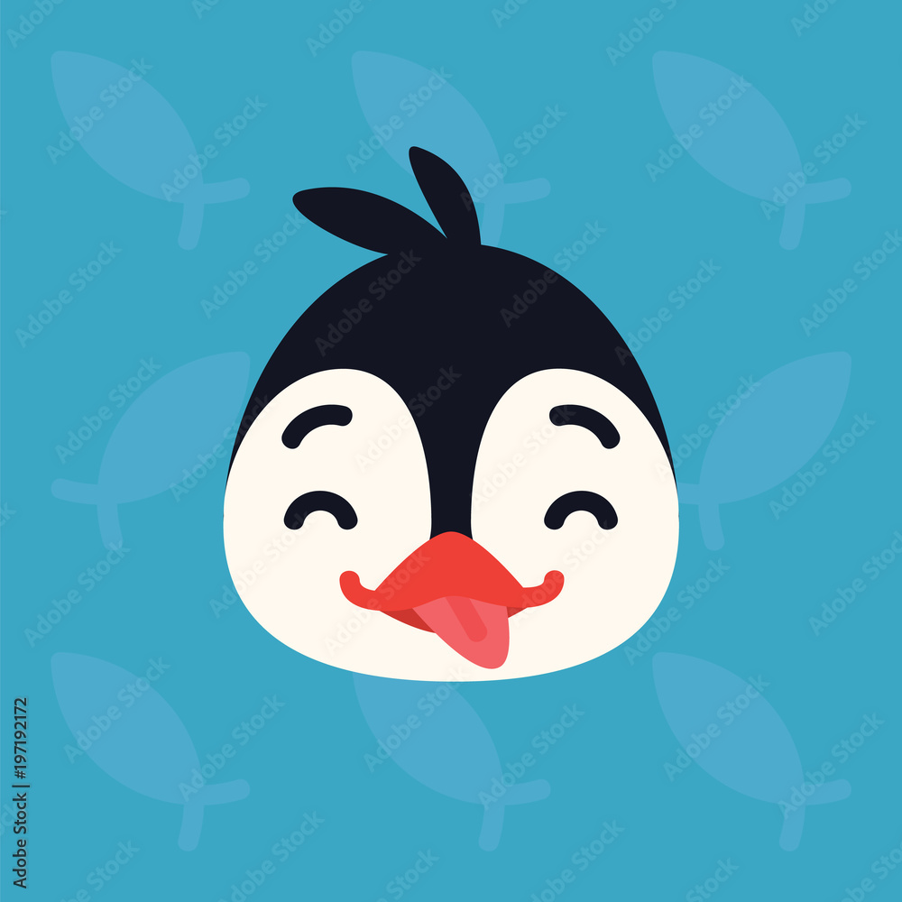 Penguin emotional head. Vector illustration of cute arctic bird shows ...