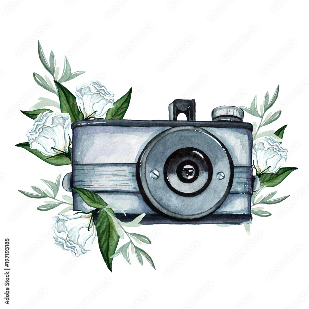 Vintage retro watercolor camera. Perfect for photography logo Stock ...