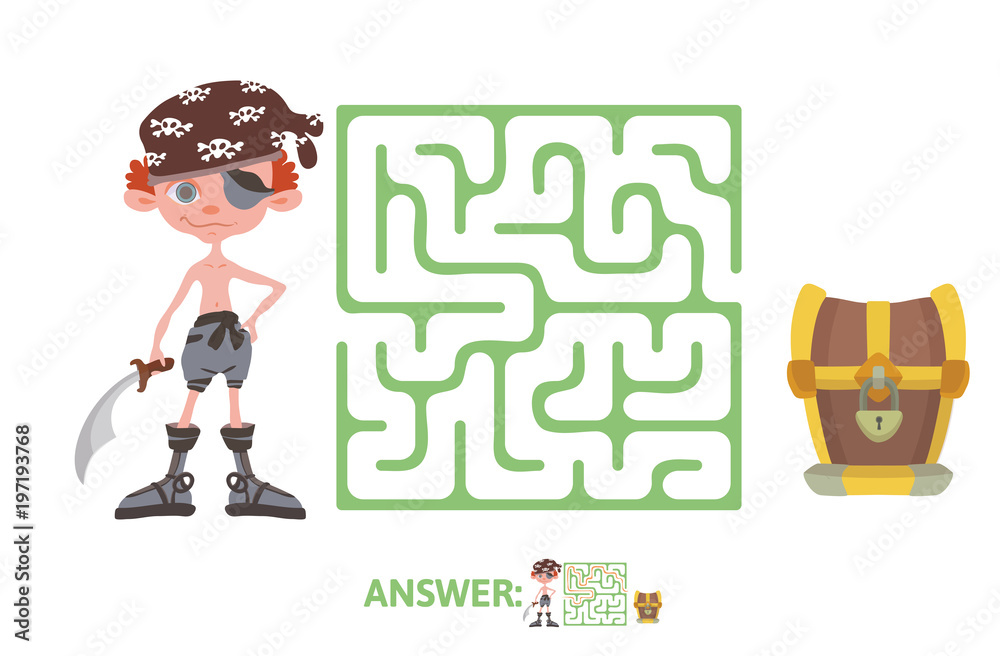 Children's maze with pirate and treasure. Cute puzzle game for kids ...
