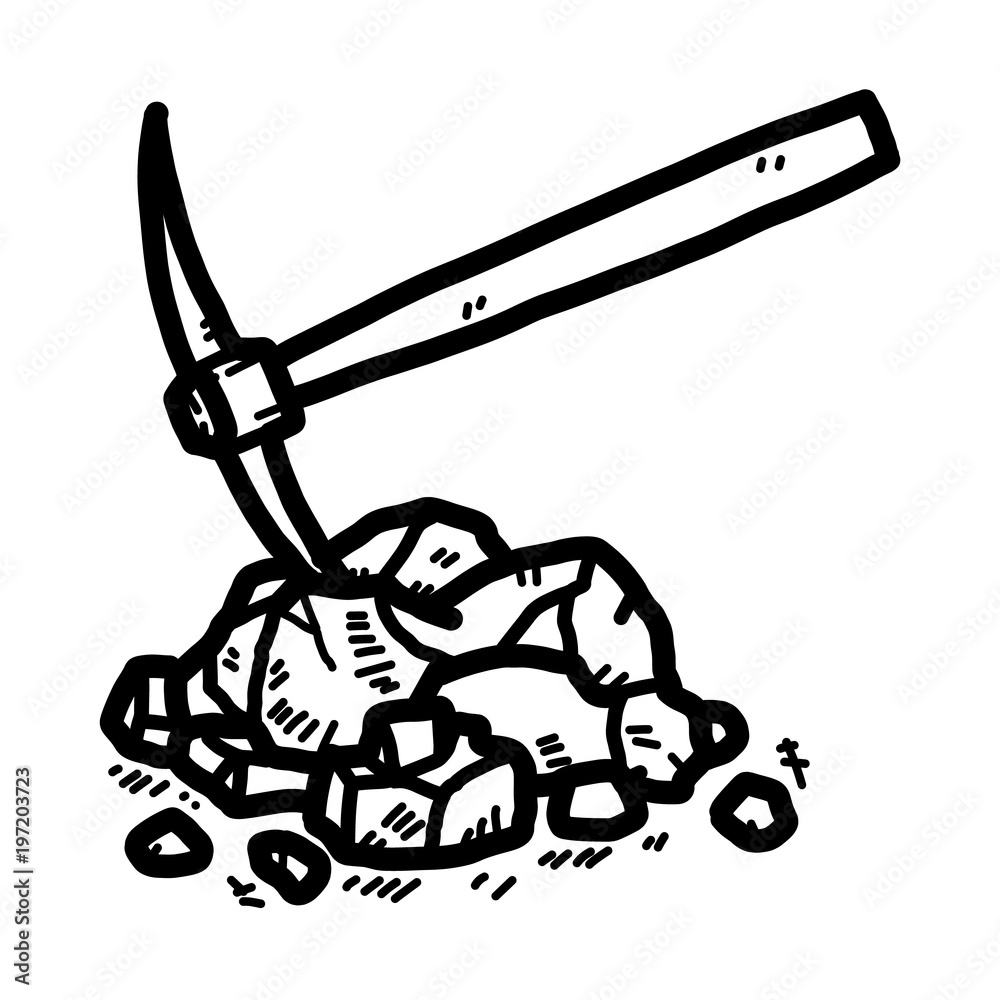 pick mining / cartoon vector and illustration, black and white, hand ...