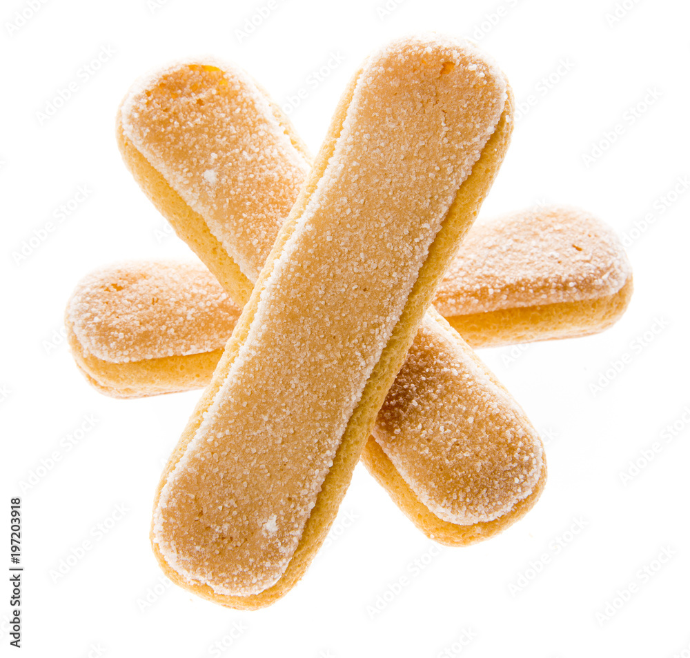 sponge biscuits - ladyfinger savoiardi isolated over a white background ...
