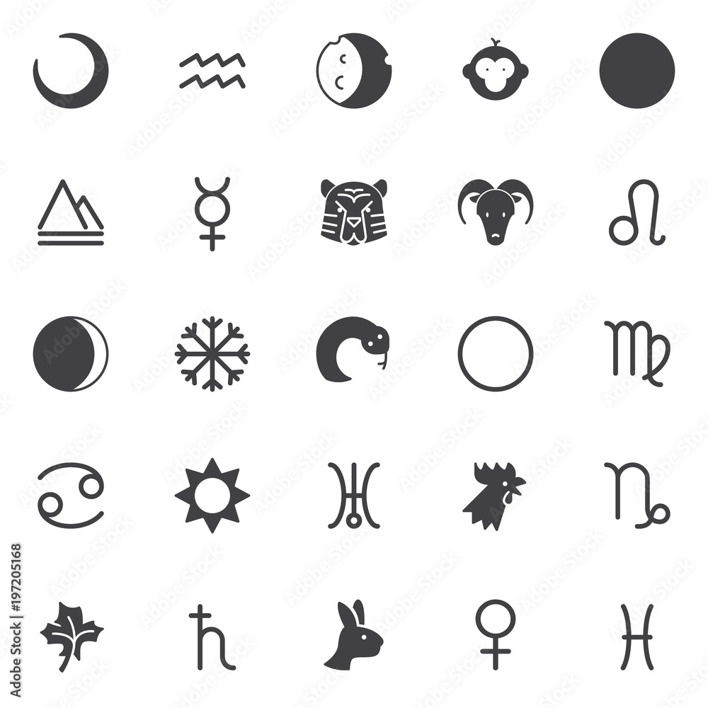 Astrology vector icons set, modern solid symbol collection, filled ...