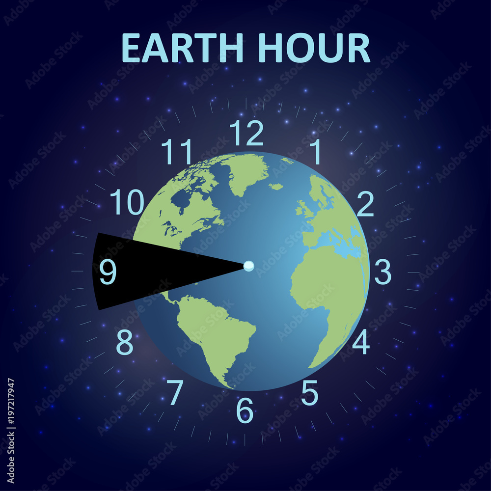 Earth hour poster of planet and starry space background. Save energy ...