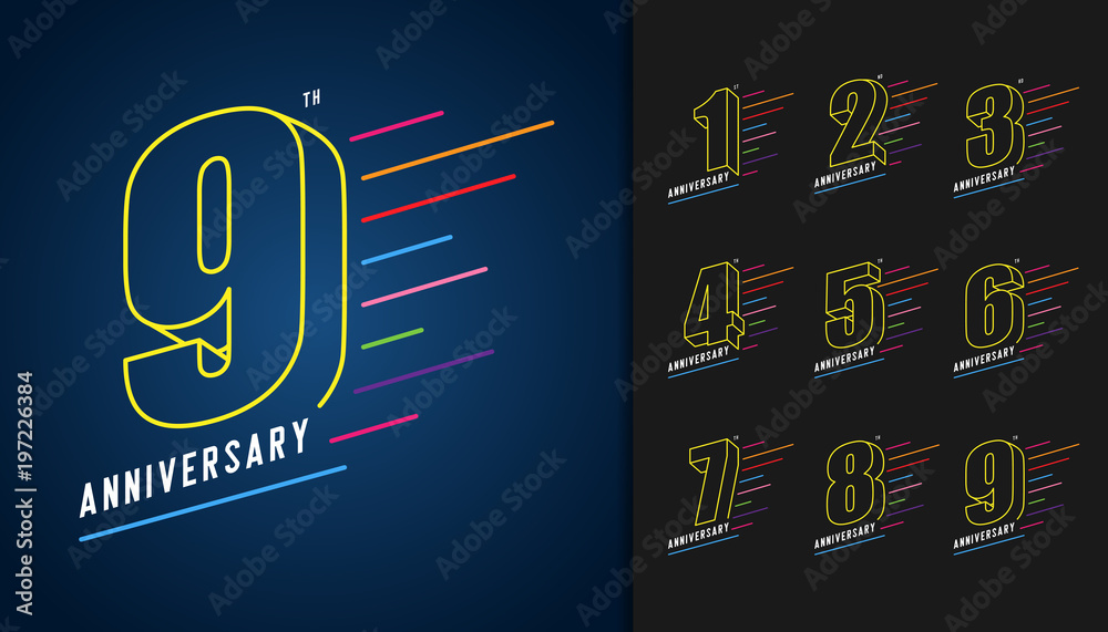 Set of anniversary logotype. Colorful anniversary celebration icons ...