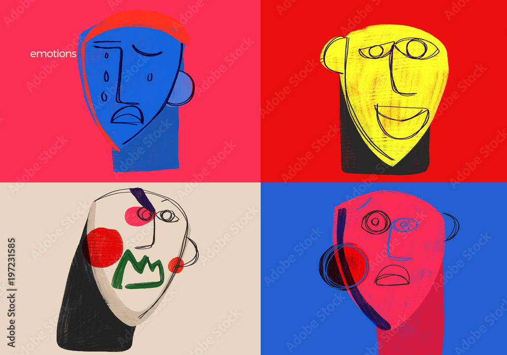 Basic human emotions. Colorful conceptual illustration shows the basic ...