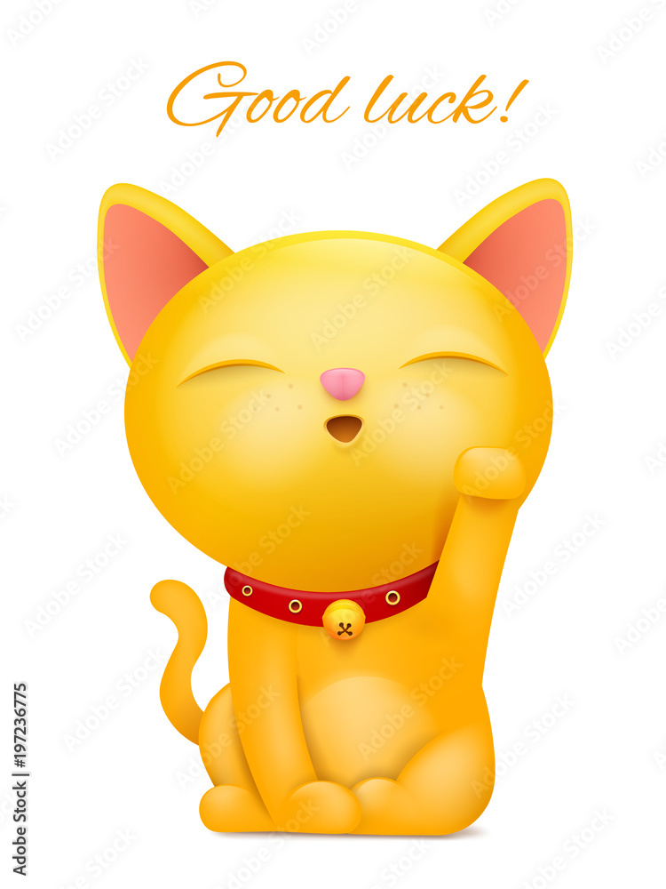 Maneki Neko cartoon emoticon yellow cat character Stock Vector | Adobe ...