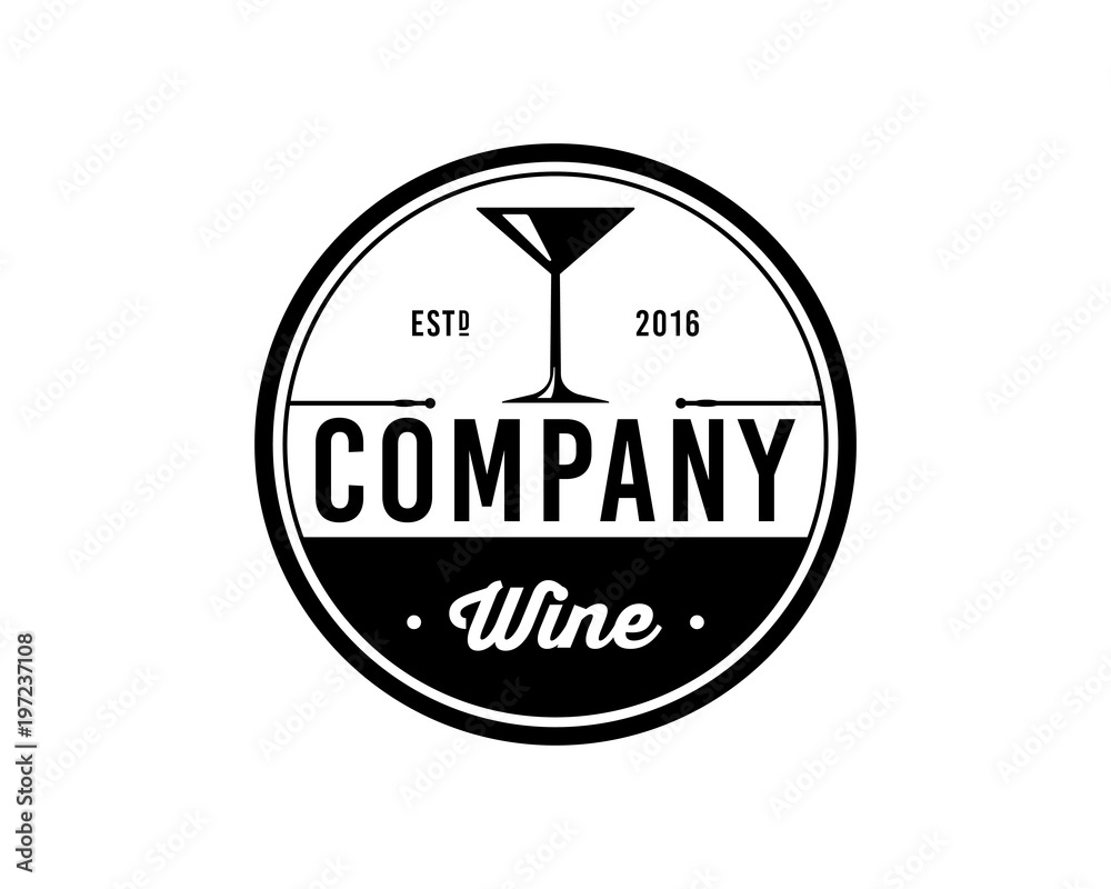 Vector Wine Glass Sign Symbol Icon Logo Vintage Circle Stock Vector ...