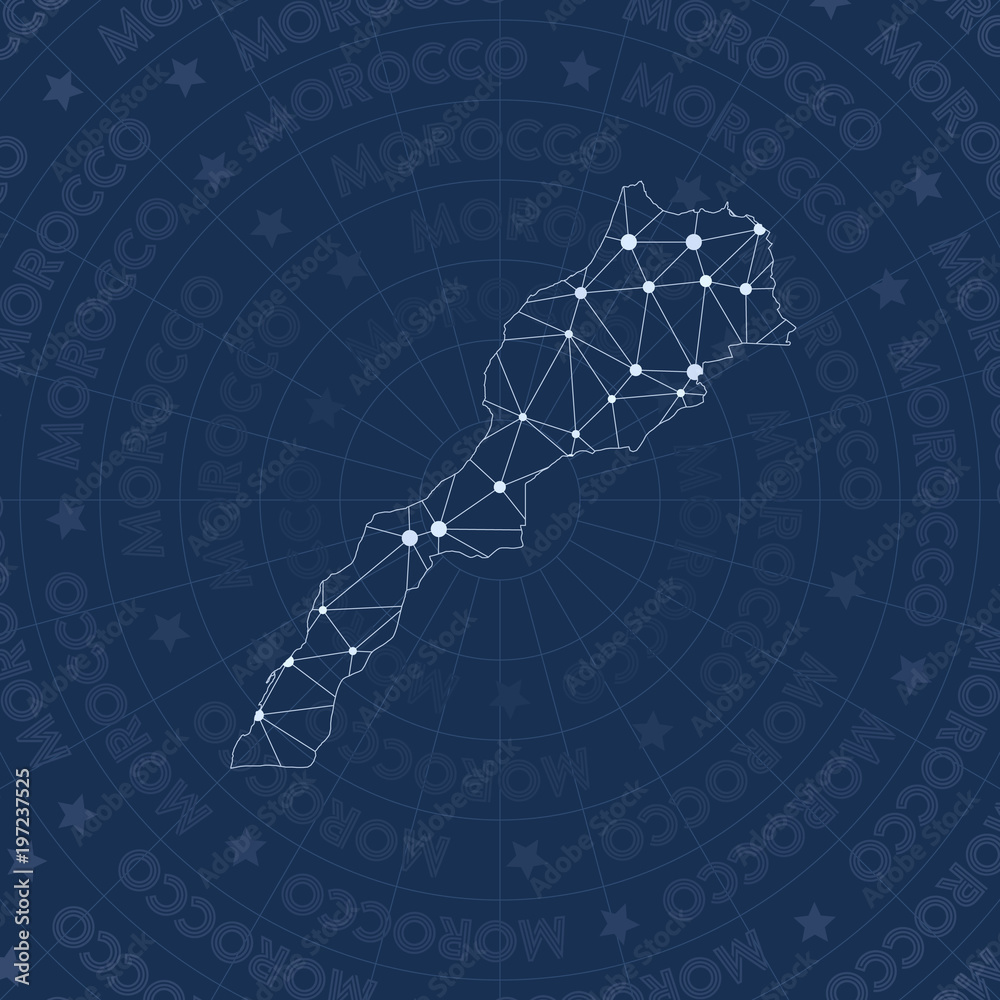Morocco network, constellation style country map. Radiant space style ...