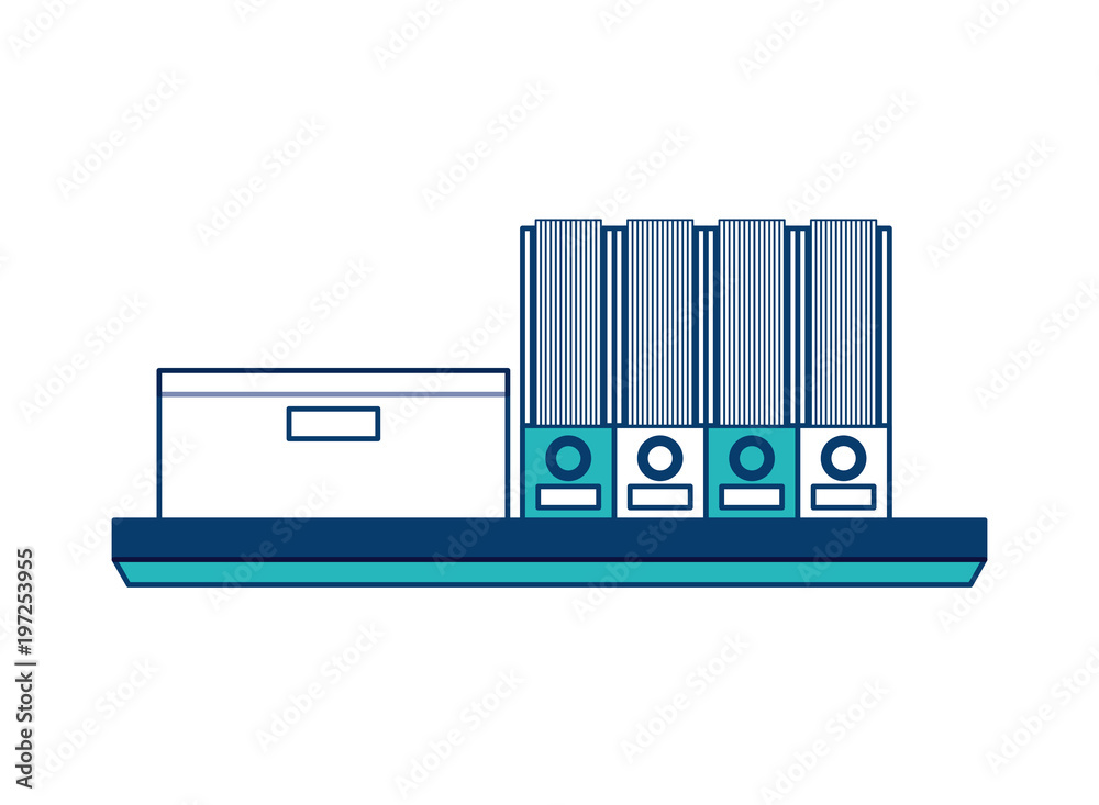 office shelf carton box and folder files vector illustration green and ...