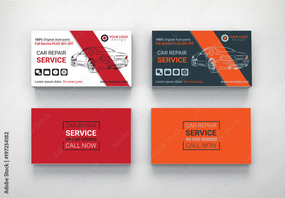 Automotive Services Business Card Layouts 4 Stock Template | Adobe Stock
