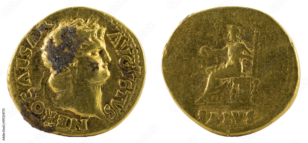 Ancient Roman gold aureus coin of Emperor Nero. Stock Photo | Adobe Stock