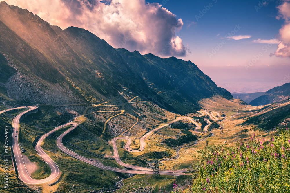 Transfagarasan pass in summer. Crossing Carpathian mountains in Romania ...