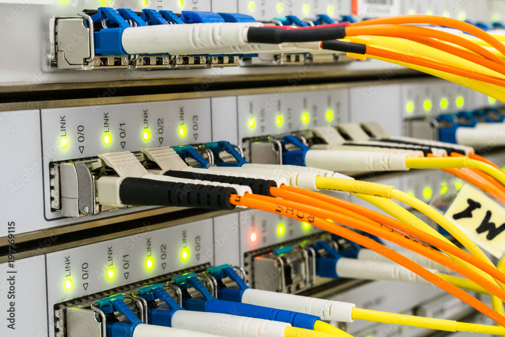 The network cables are connected to the main server. The front panel of ...