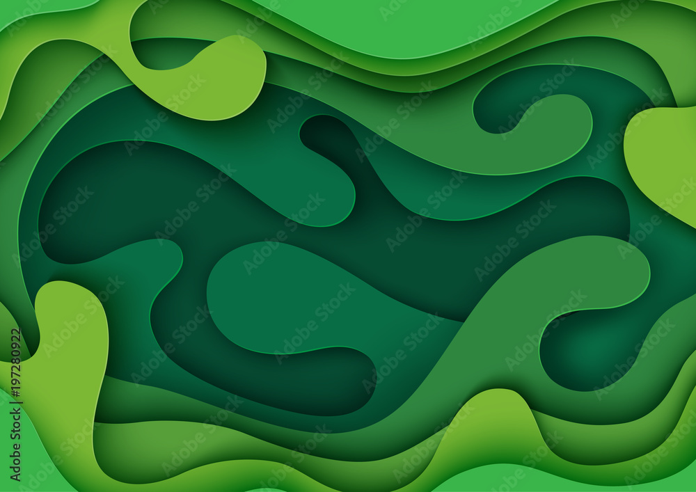 Green abstract paper wave layer carving background.Paper art style of ...
