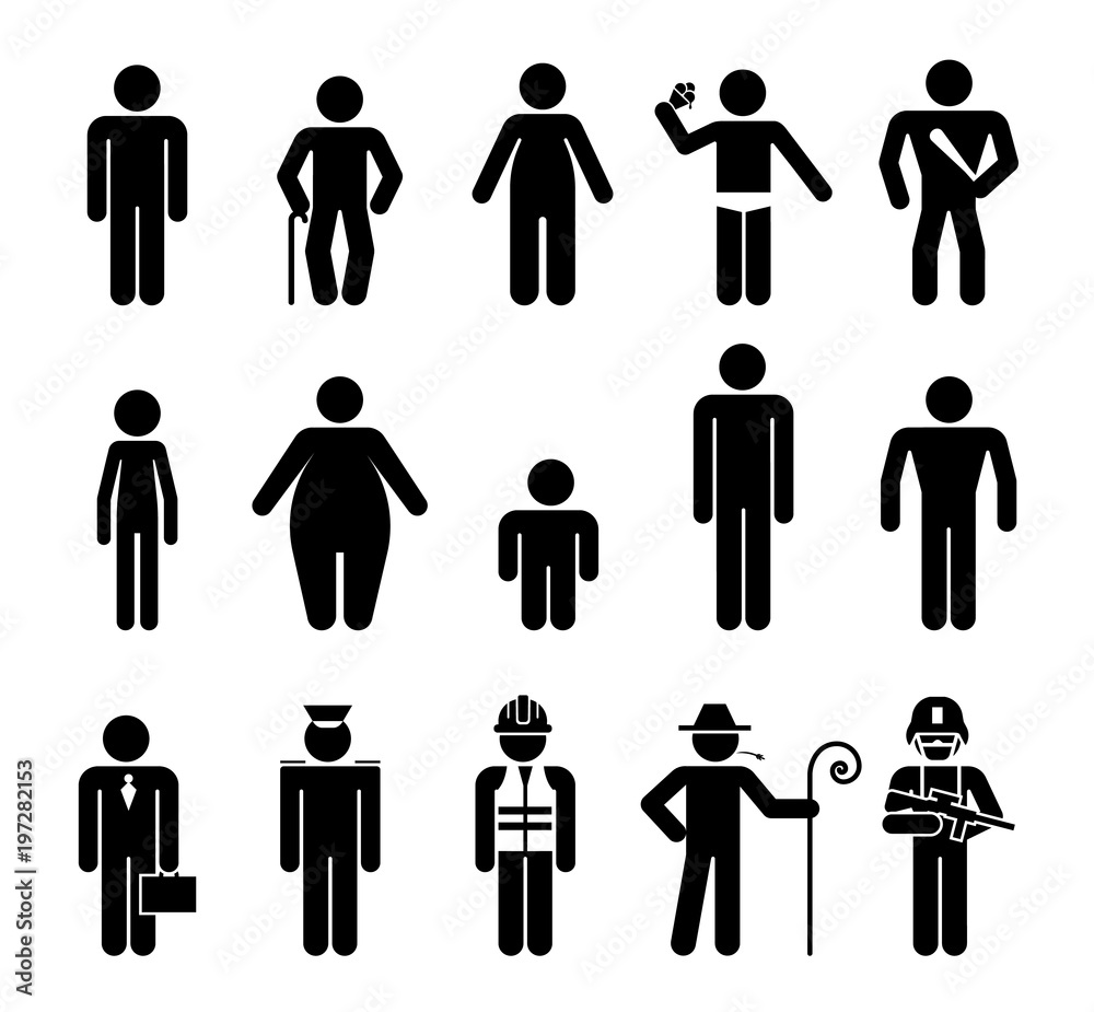 Set of male pictograms that represent various kinds of people. Body ...