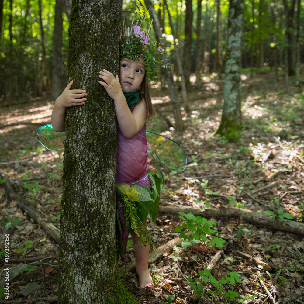 Little Girl Dressed as Fairy, Hiding in the Forest Stock Photo | Adobe ...