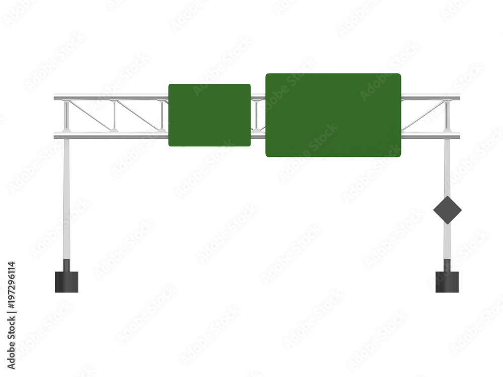 traffic sign structure with green board isolated on a white background ...