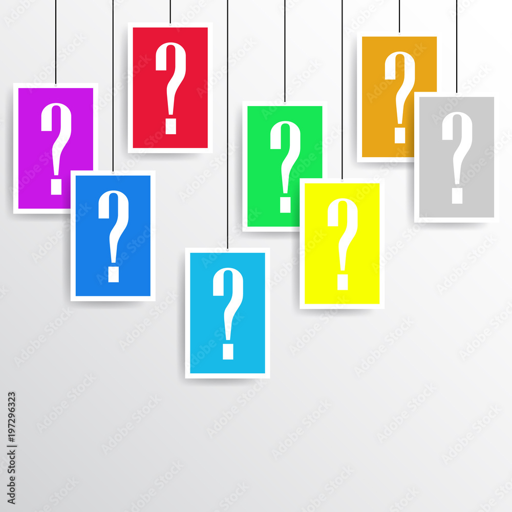 Hanging question stickers header. Question mark hanging concept. Stock ...