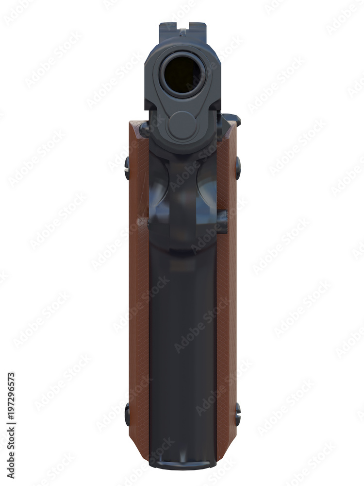 black gun with brown part isolated on a white background side or front ...