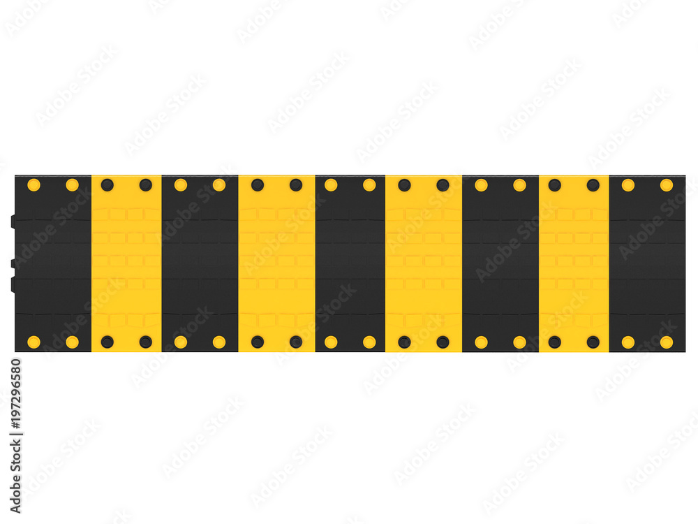 black and yellow speed bump or speed breaker isolated on a white ...