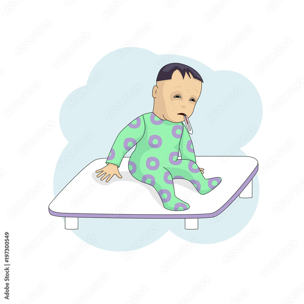 Little male character cartoon cold isolated on white background. Asian ...
