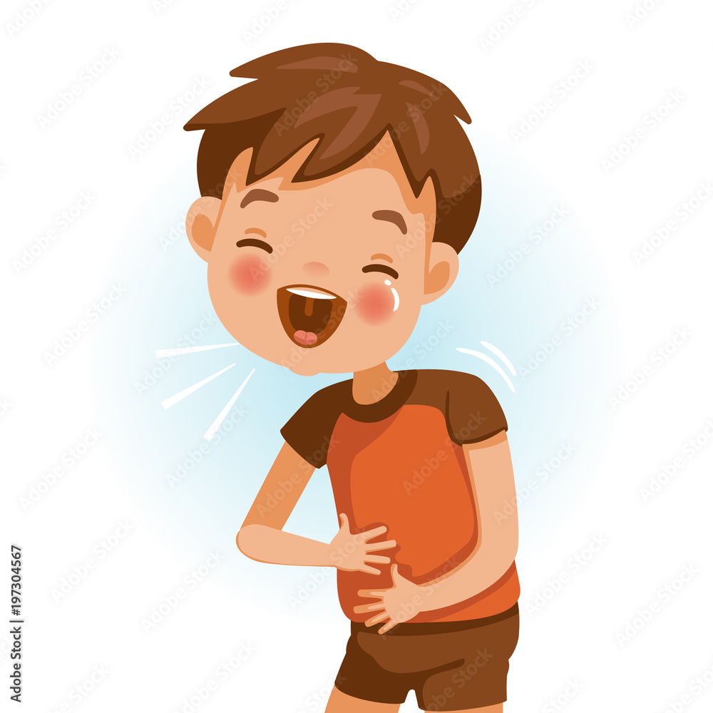 children laughing Boy laughing. cartoon cute little boy in red shirt ...
