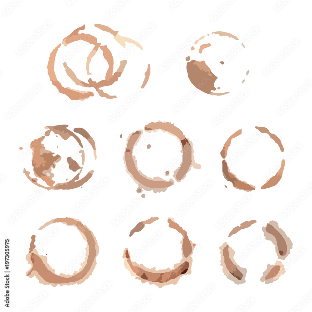 Round brown coffee stains. Traces from a Cup of coffee. Vector grunge ...